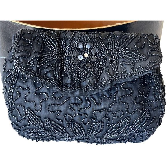 Walborg | Bags | Vintage Walborg Black Satin Beaded Clutch Purse Hand ...